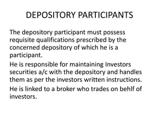 Depositories ppt | PPTX | Business Banking & Finance | Business