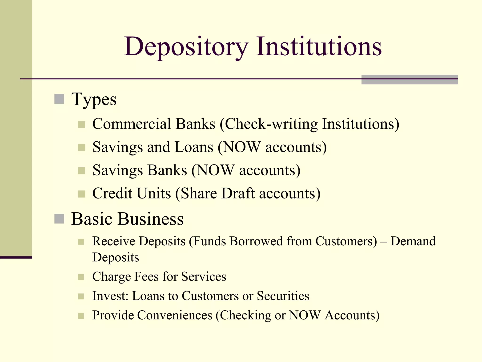 Depository institution activities & characteristics | PPTX