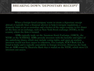 Depository receipts- ADR and GDR covered in this ppt | PPTX