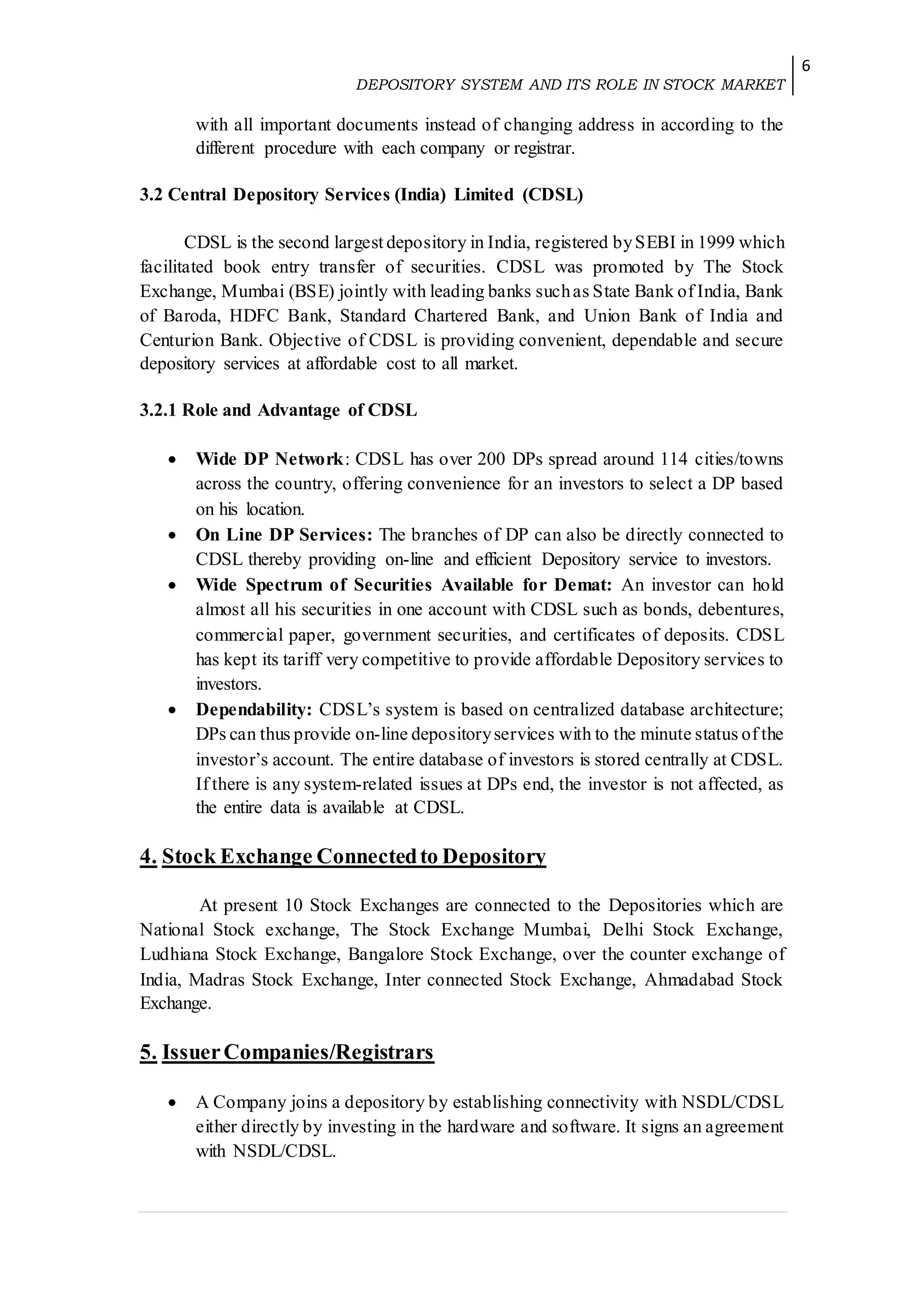 Depository system and its role in stock market | DOCX