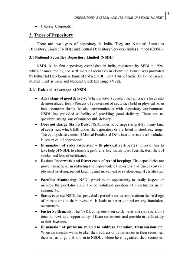 Depository system and its role in stock market | PDF