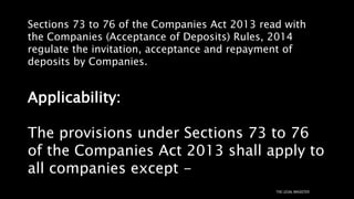 WHAT IS DEPOSITS AND WHAT IS NOT DEPOSITS UNDER COMPANIES ACT 2013. | PPTX