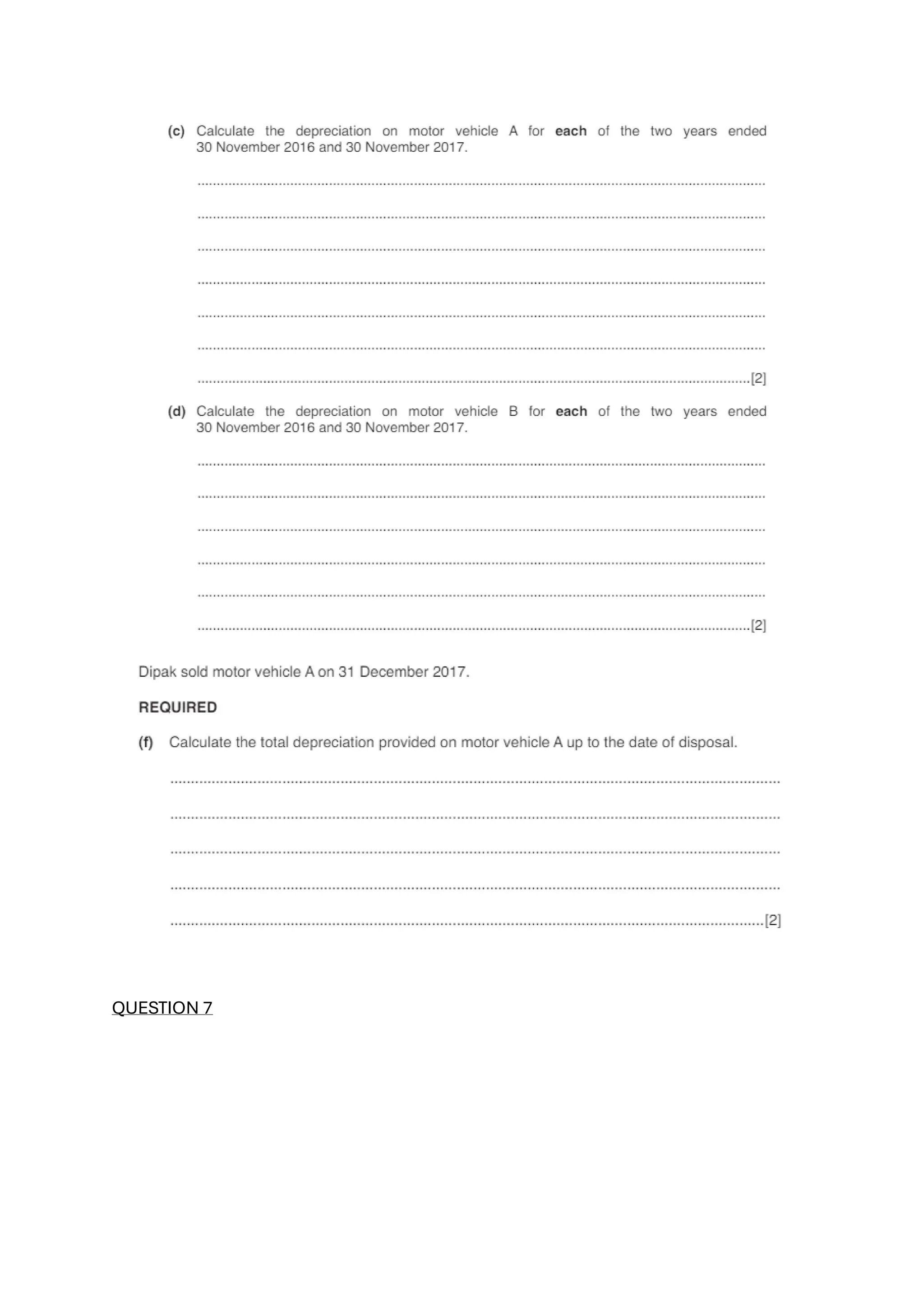 Depreciation Igcse Accounting Practice Questions Pdf Business