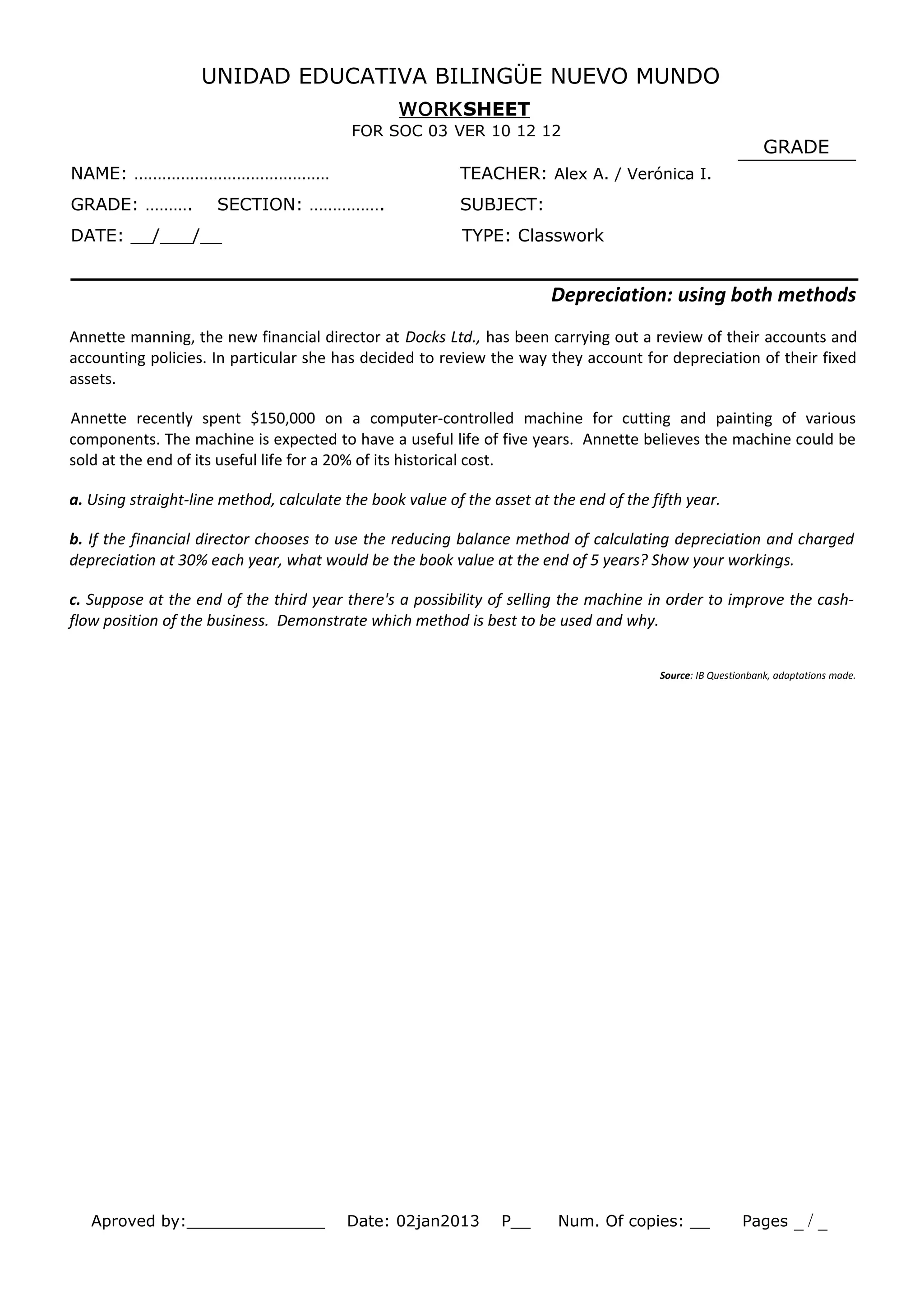 Depreciation Worksheet | PDF