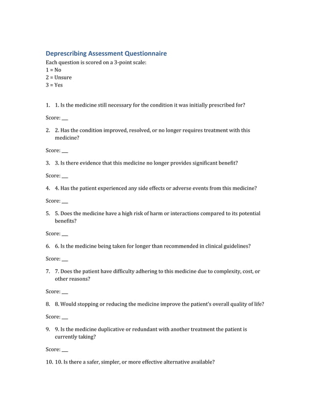 DAQ: Deprescribing Assessment Questionnaire | PDF