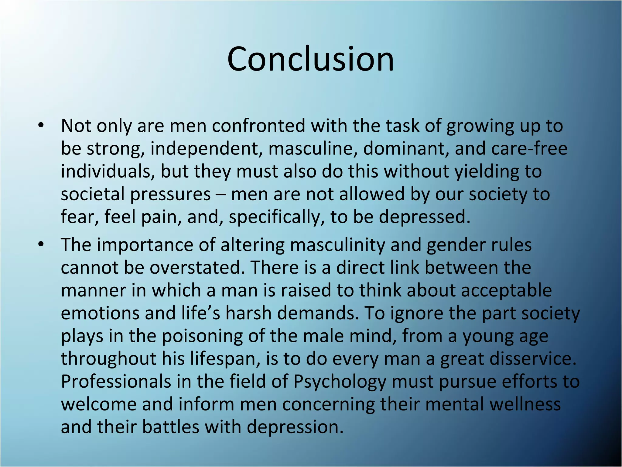 Men and depression: From masculine norms and gender differences to ...