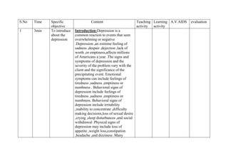 depression.docx lesson plan (define,classification ,C/m and management) | DOCX