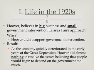 Life in the Great Depression, changes to the world and the response of ...