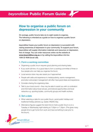 Depression how to organise a public forum iin your community | PDF