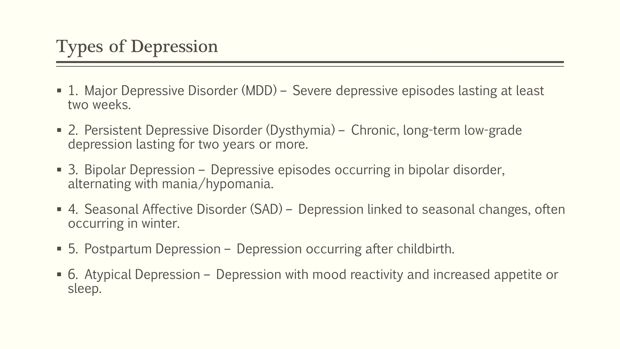 DEPRESSION & MANIA, definition, types, symptoms and treatment | PDF