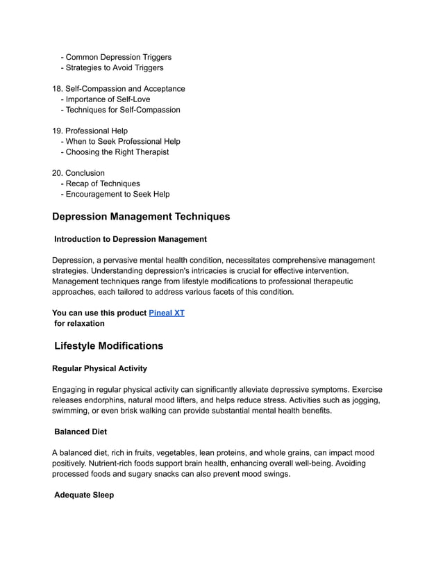 Depression Management Technique for Mental health | PDF