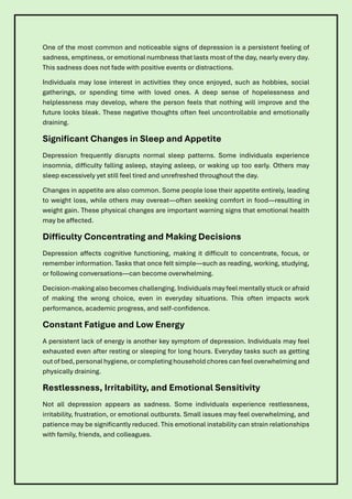 Depression Symptoms Explained: Early Signs and How to Spot Them | PDF