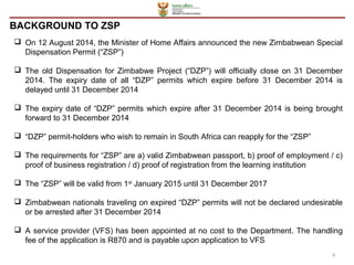 Dept. of home affairs presentation on Zimbabwe Special Dispensation ...