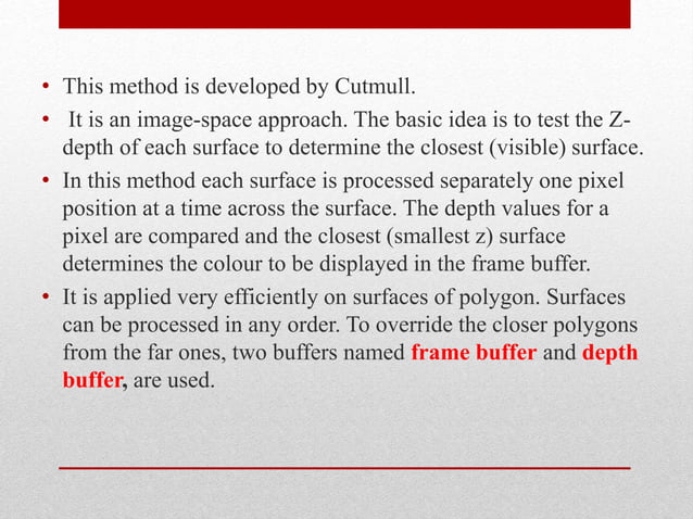 Depth Buffer Method | PPTX | 3-D Graphics | Computer Software and Applications