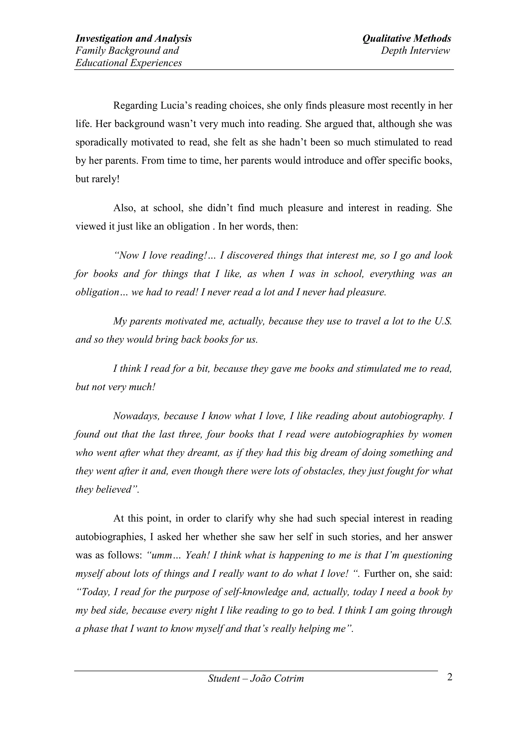 Depth Interview Essay | PDF