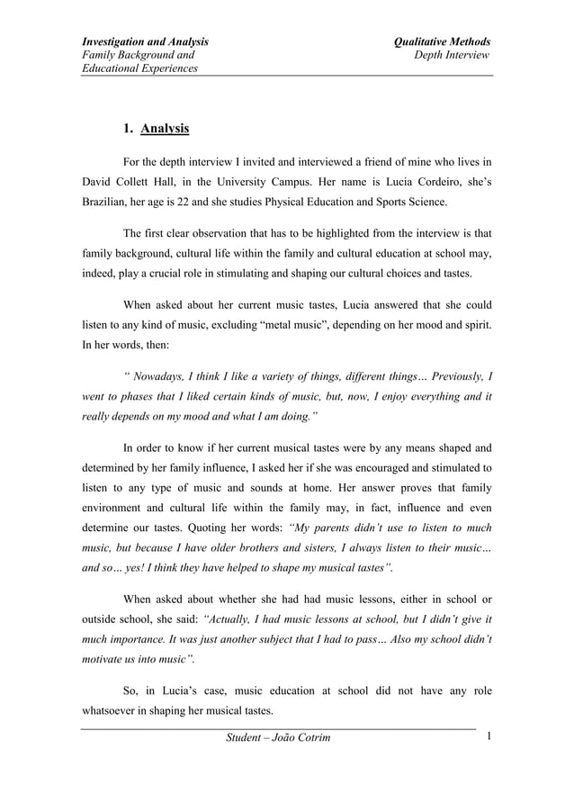 Depth Interview Essay | PDF