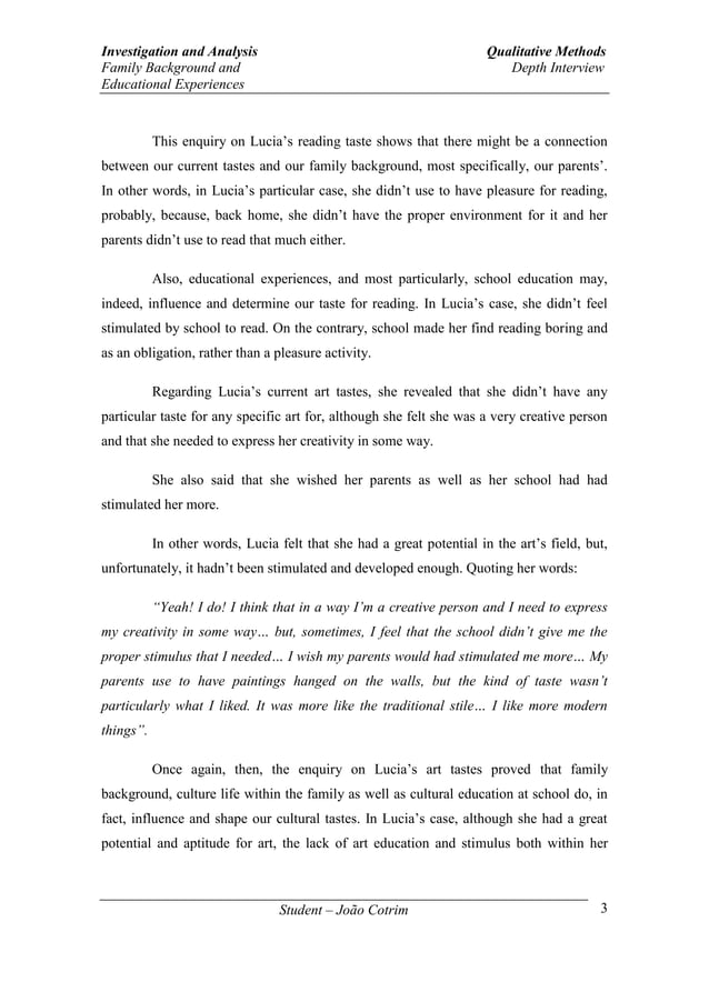 Depth Interview Essay | PDF