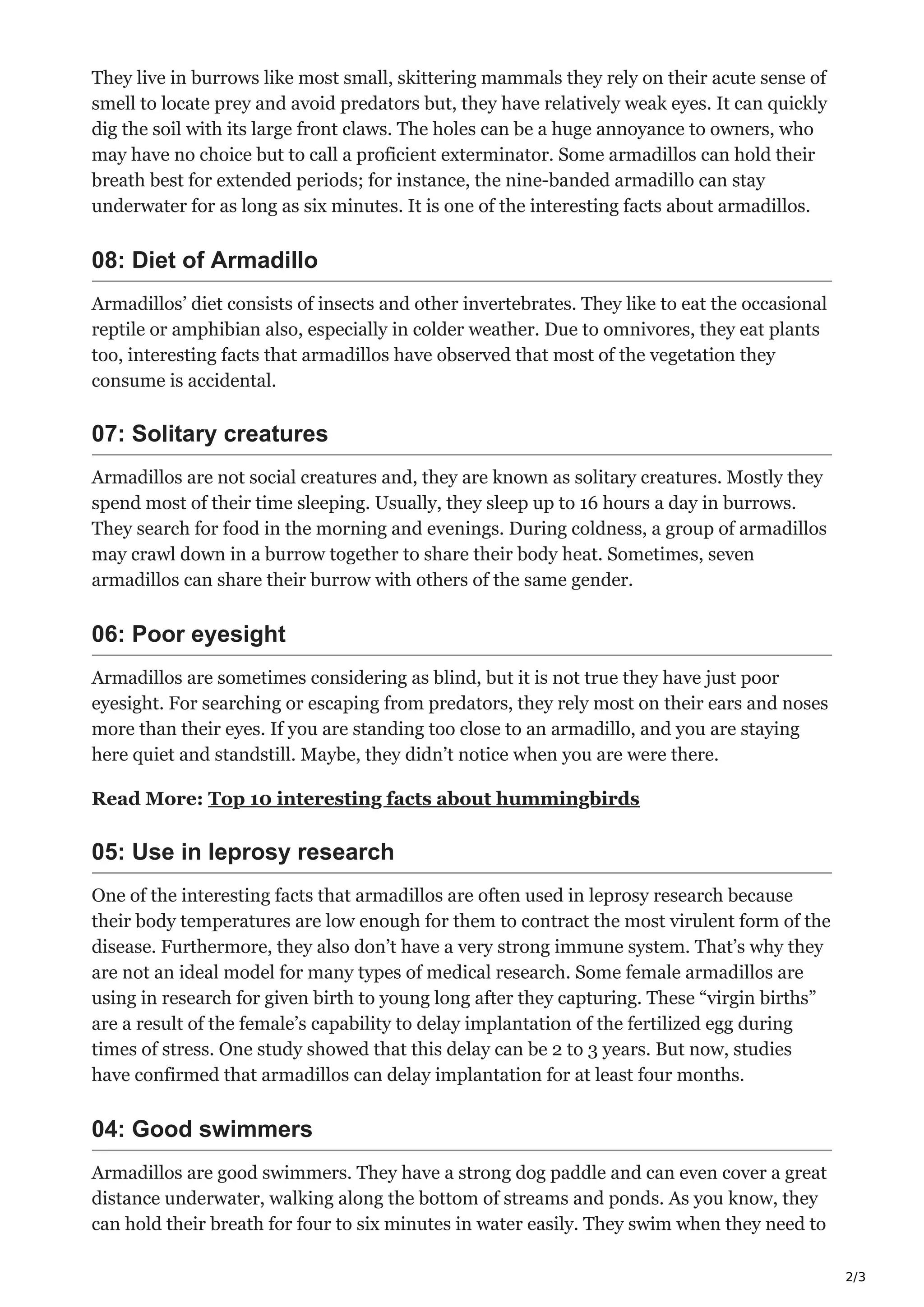 Top 10 interesting facts about armadillos | PDF