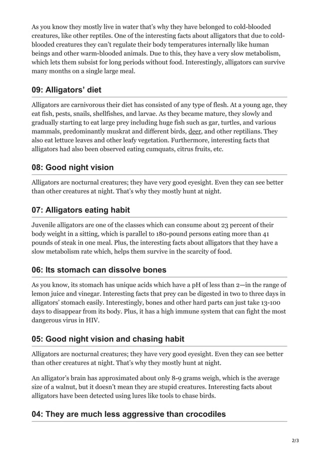 Top 10 interesting facts about alligators | PDF