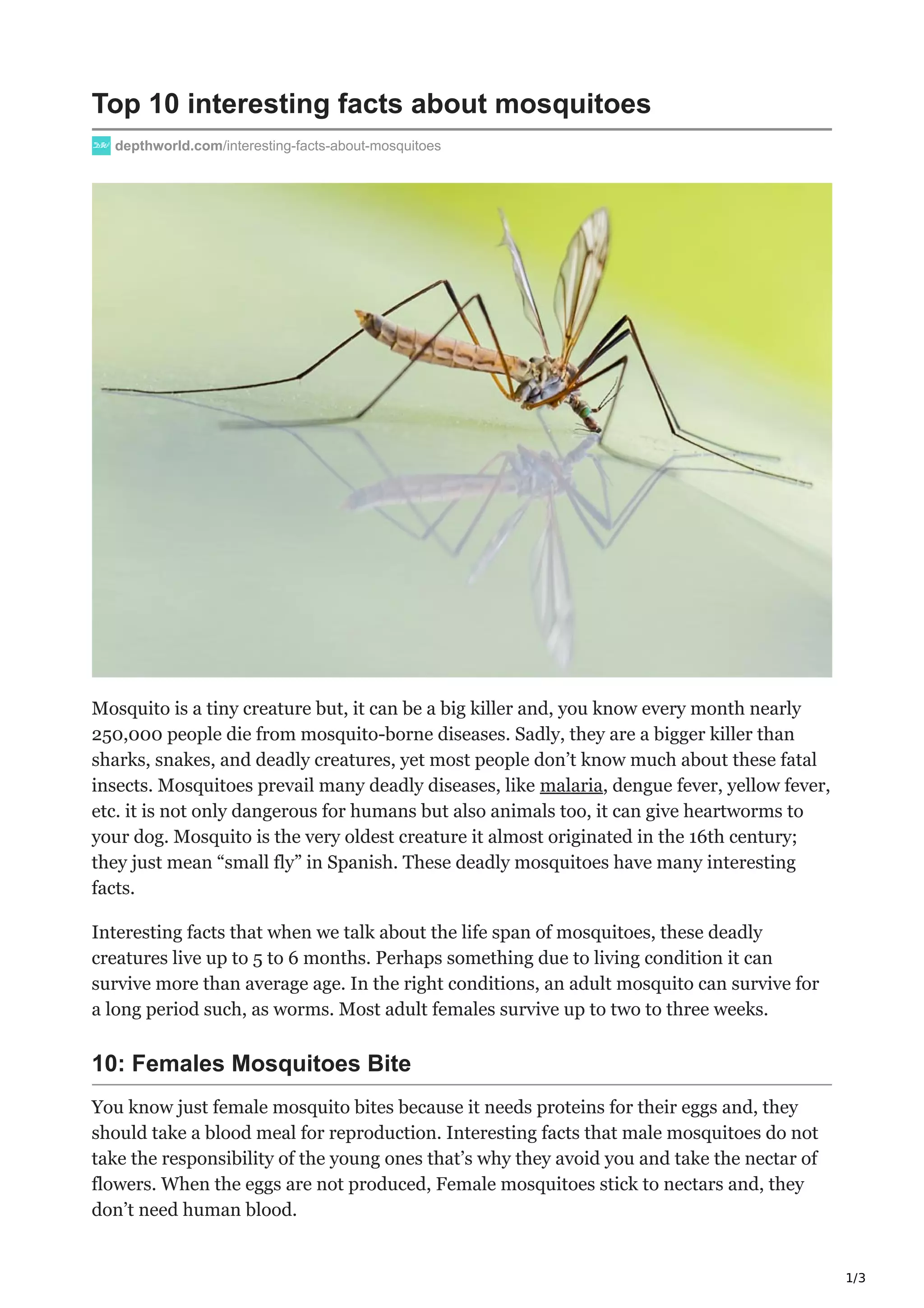 Top 10 interesting facts about mosquitoes | PDF