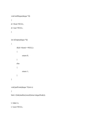 Linked List Implementation of Deque in C | PDF