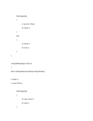 Linked List Implementation of Deque in C | PDF