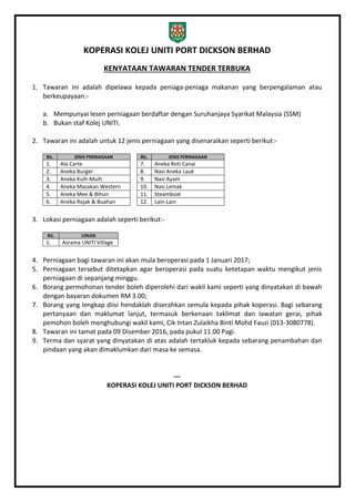 Notis Kenyataan Tender Terbuka KKUPDB | PDF