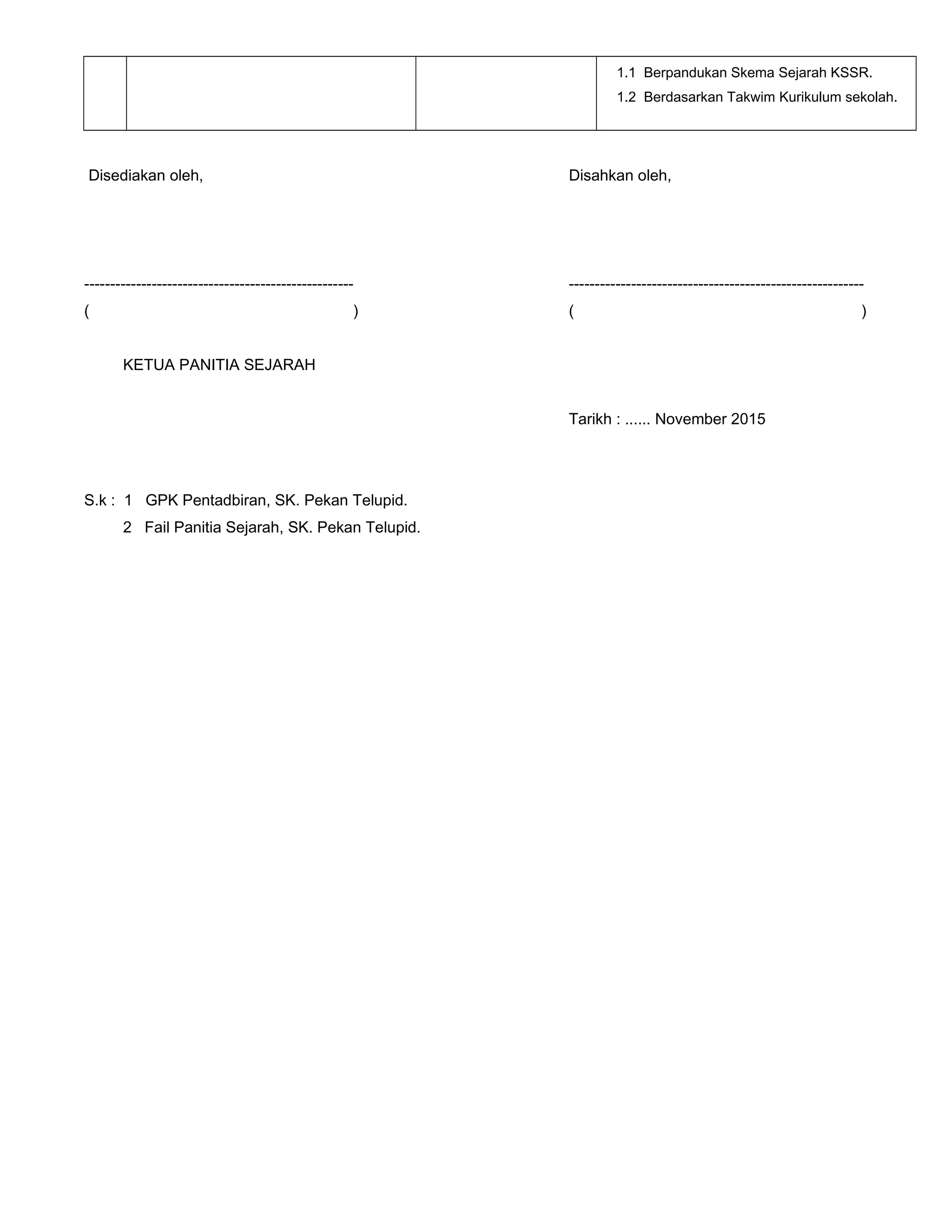 Takwim Panitia Sejarah (Rendah) 2016 (Deraf) | PDF