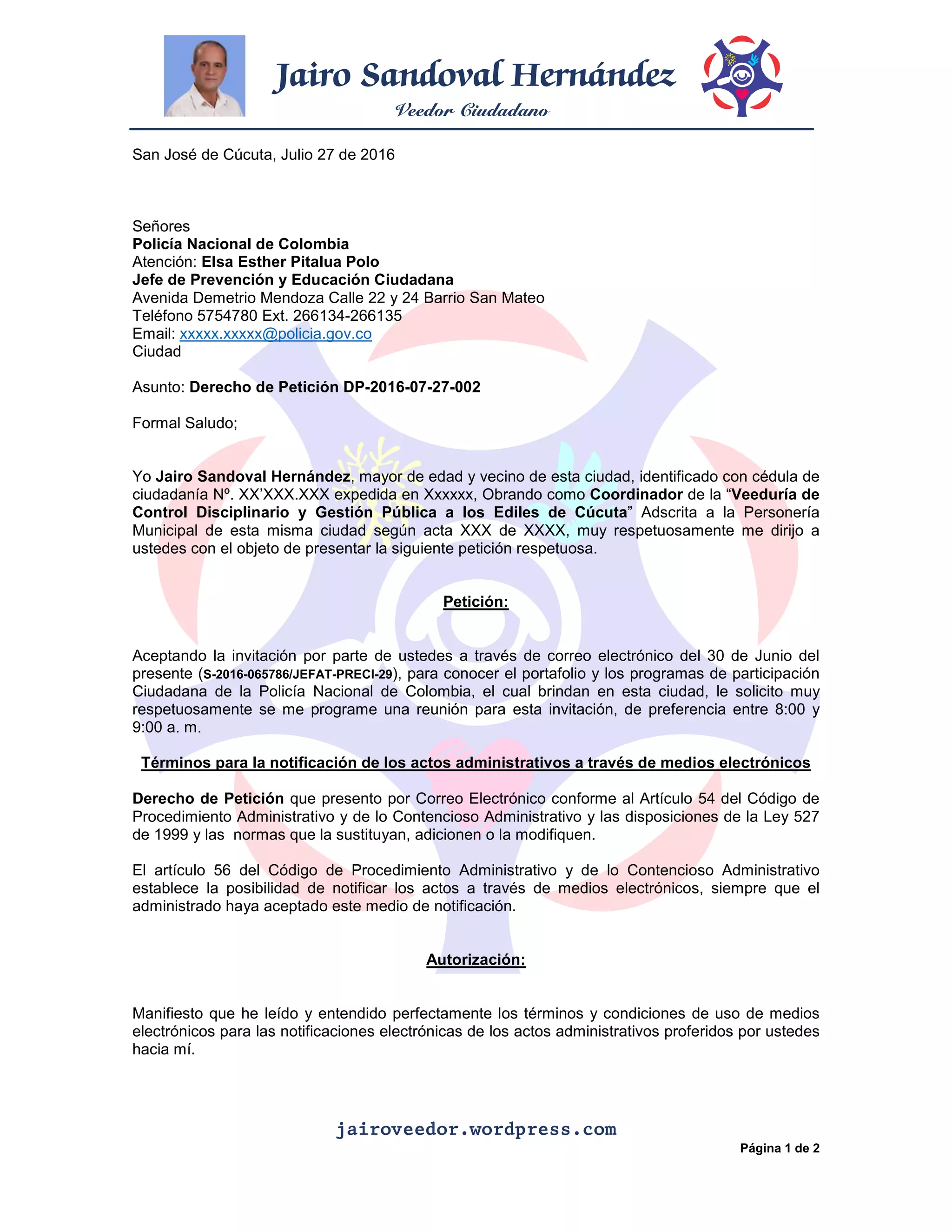 Derecho de Petición en Capacitación a la Policía Metropolitana de San ...