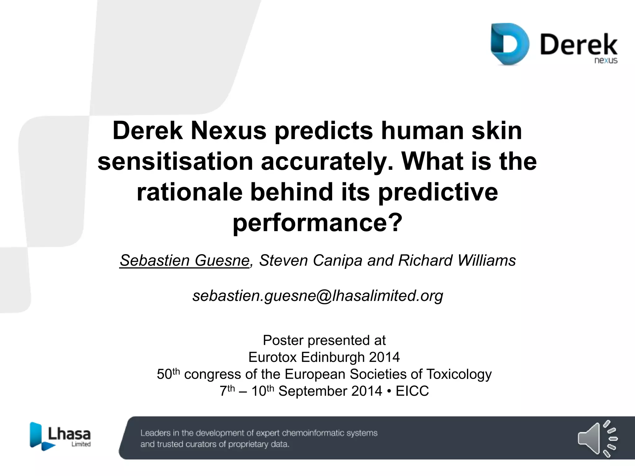 Derek nexus predicts human skin sensitisation. What is the rationale ...