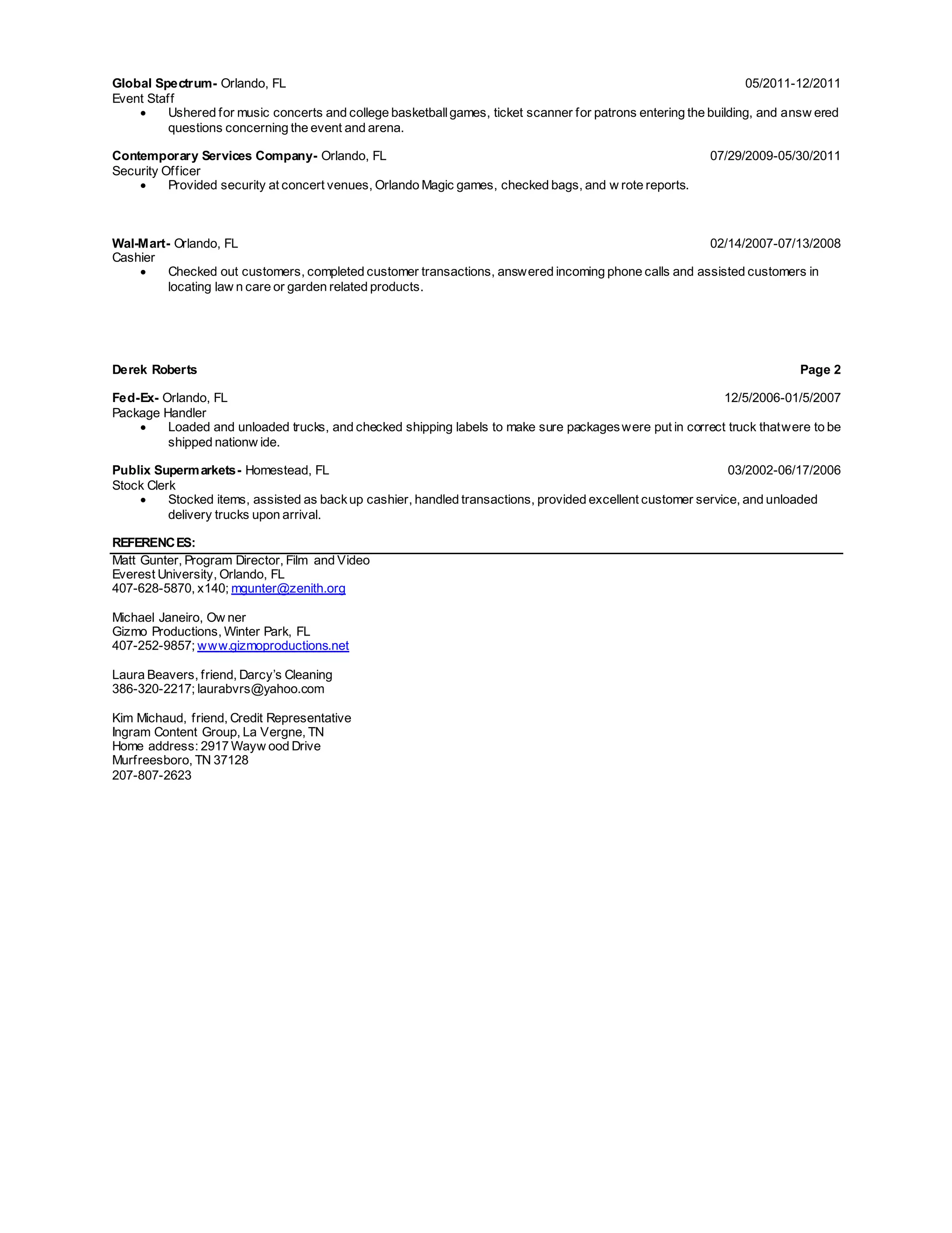 Derek roberts resume update | PDF