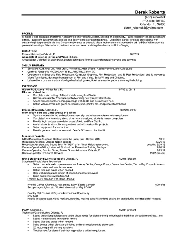 Derek roberts resume update | PDF