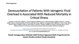 Critical Appraisal Deresuscitation of patients with iatrogenic fluid ...