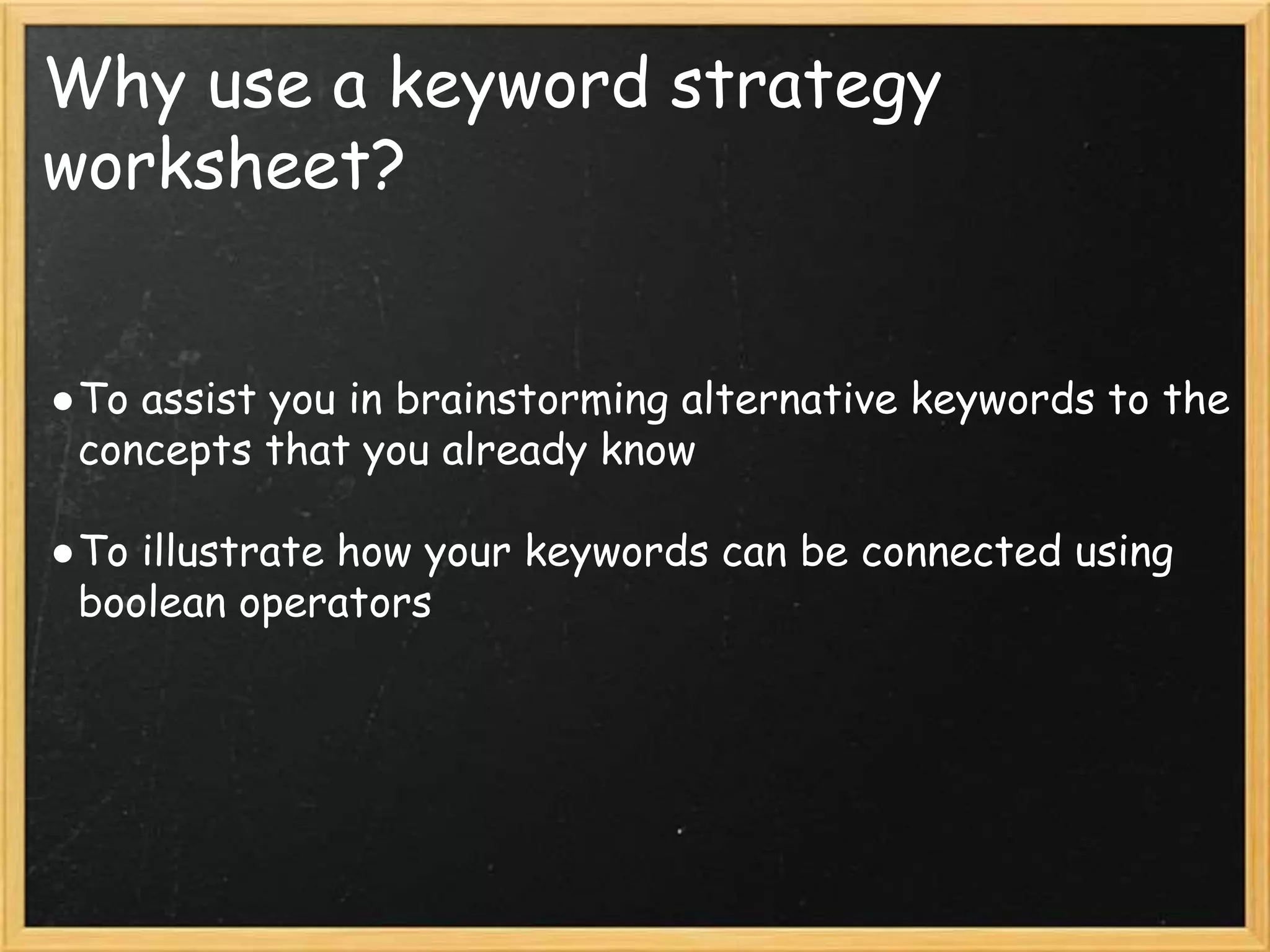 Search strategy 3 keyword concepts | PPT