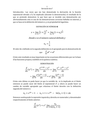 Derivada de exponencial de x deducciòn desde e | PDF