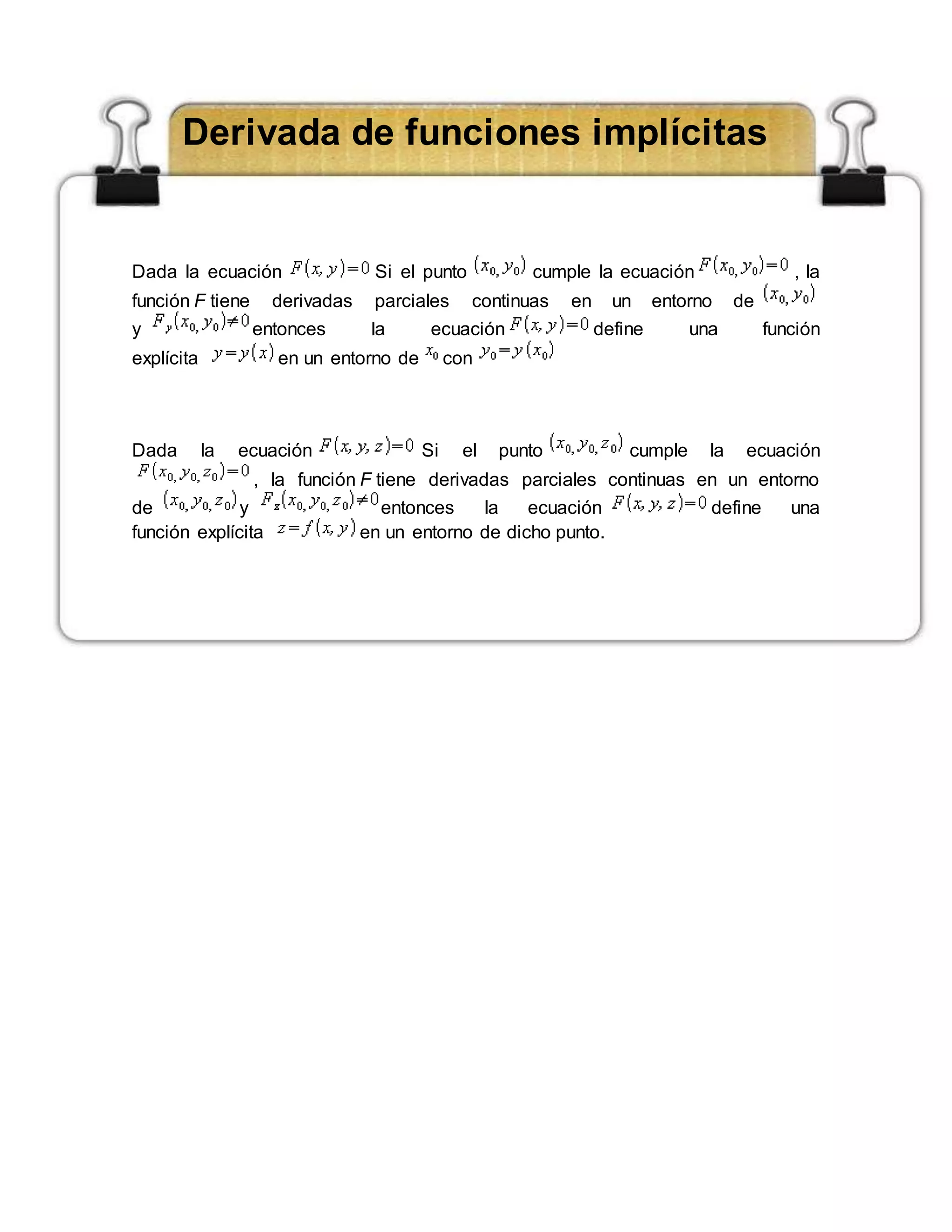Derivada de funciones implícitas | DOCX