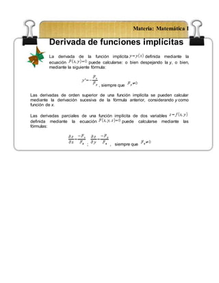 Derivada de funciones implícitas | DOCX