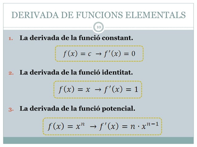Unitat de derivada d'una funció, matemàtiques de primer de batxillerat (versió resum). | PPT