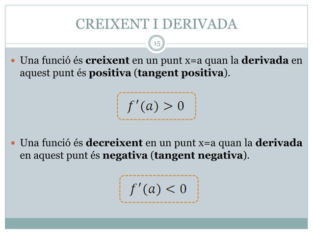 Unitat de derivada d'una funció, matemàtiques de primer de batxillerat (versió resum). | PPT