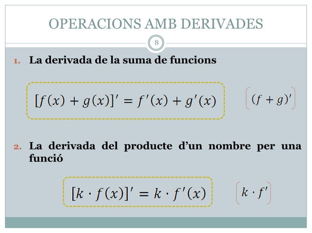 Unitat de derivada d'una funció, matemàtiques de primer de batxillerat (versió resum). | PPT