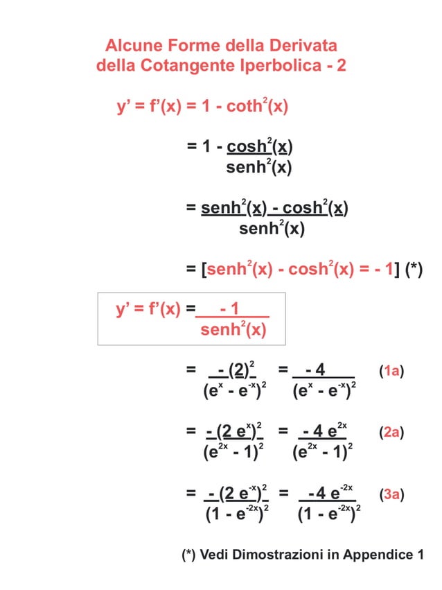DERIVATA della FUNZIONE COTANGENTE IPERBOLICA - 3 ESPRESSIONI della ...
