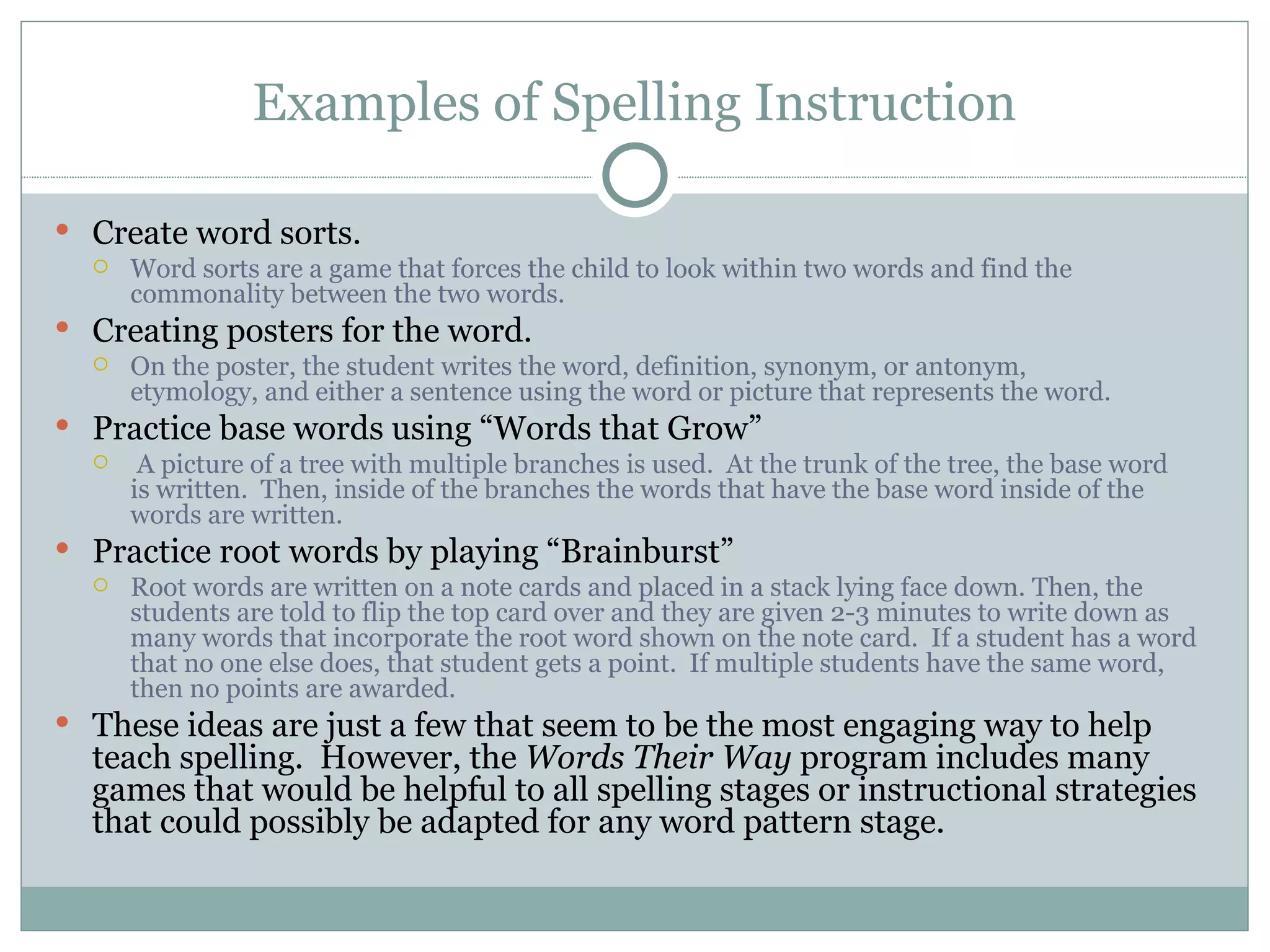 Derivational Stage of Spelling | PPT | Education