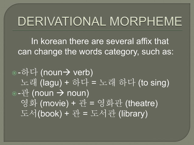 Derivational and inflectional morpheme in korean language | PPTX