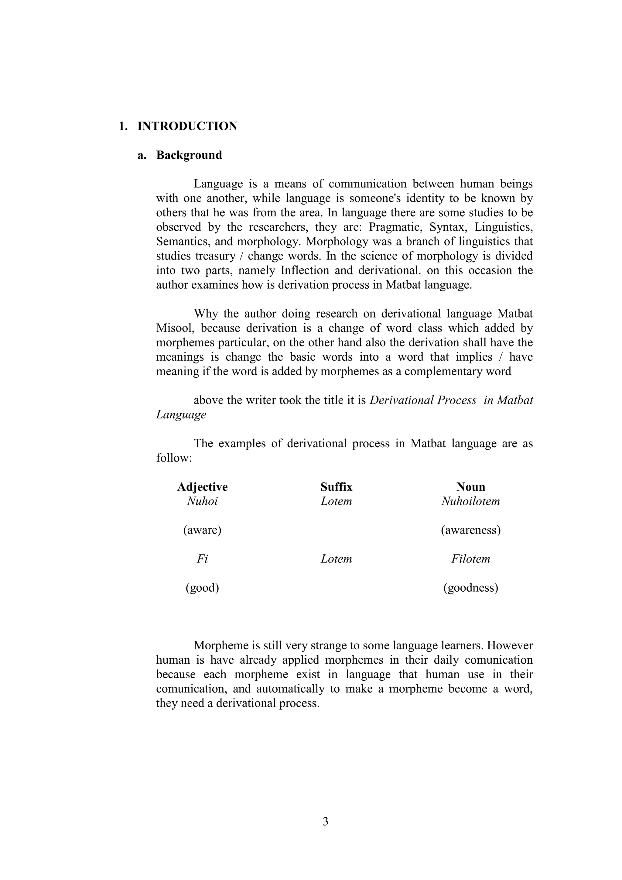 Derivational process in matbat language (jurnal ijhan) | PDF