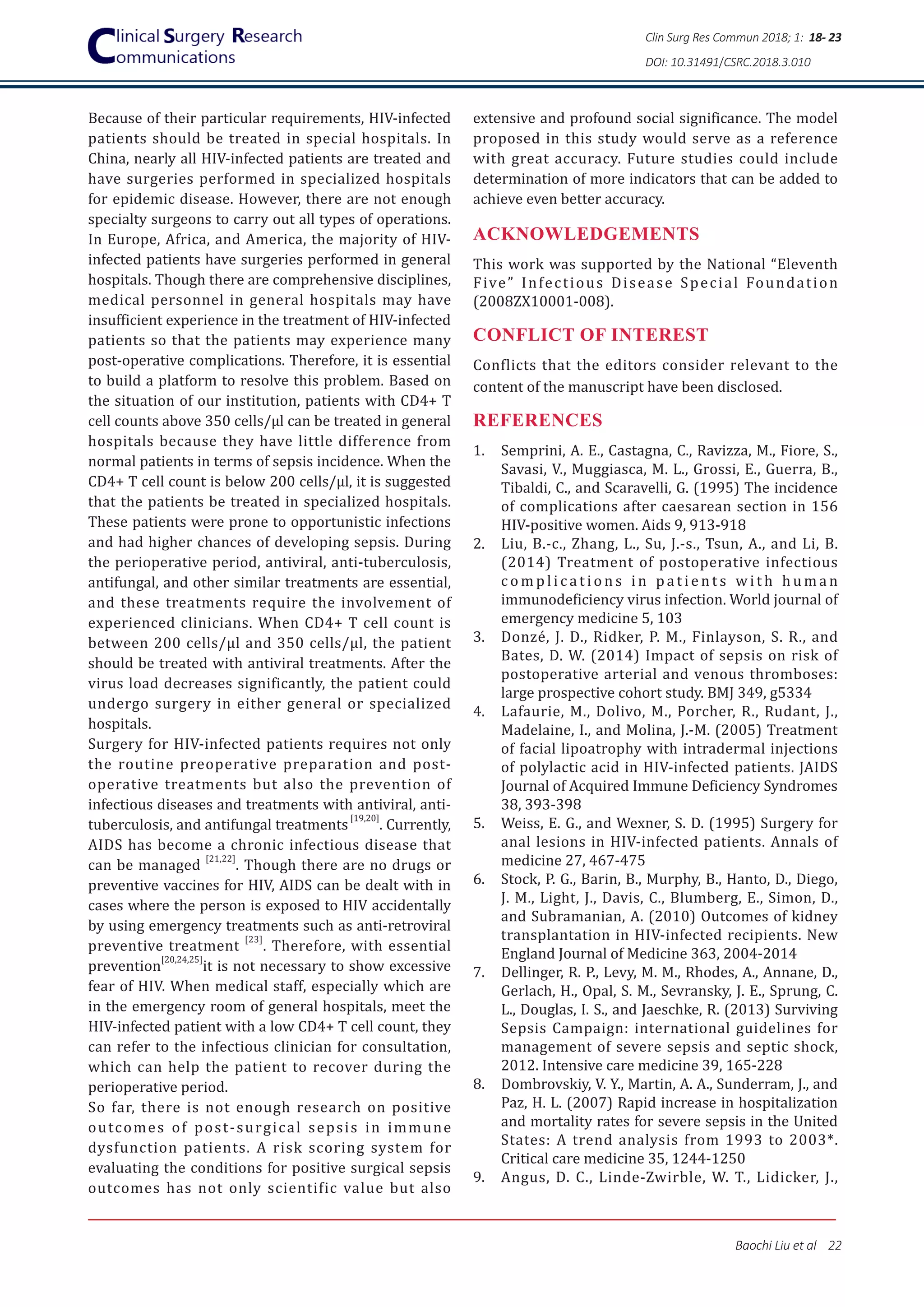 Derivation And Validation Of An Exclusive Pre Operative Risk Evaluation System In Hiv Infected