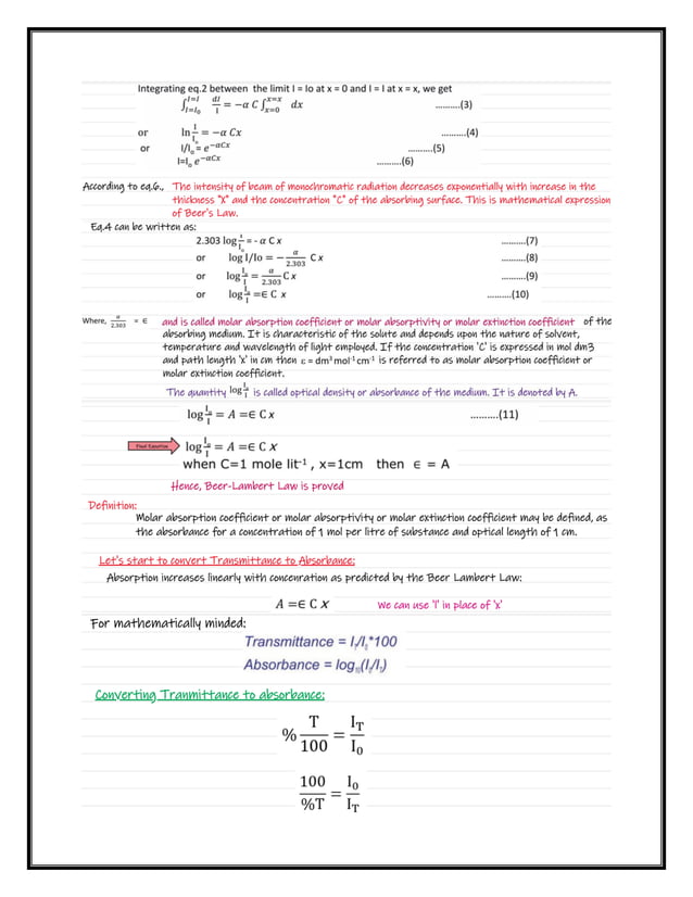 Derivation of Beer-Lambert Law and Conversion of Transmittance to ...