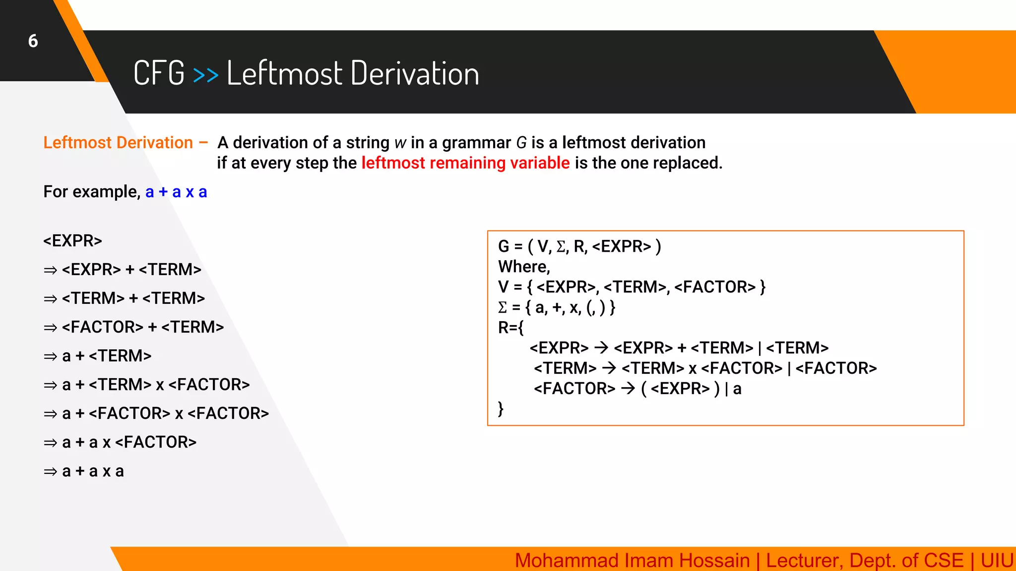 TOC 8 | Derivation, Parse Tree & Ambiguity Check | PDF