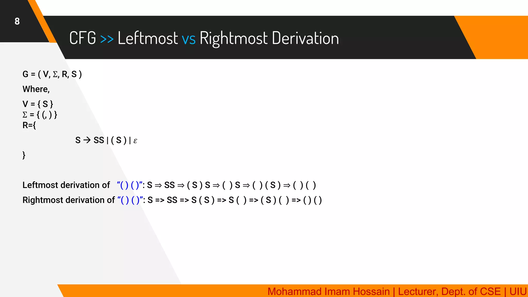 TOC 8 | Derivation, Parse Tree & Ambiguity Check | PDF