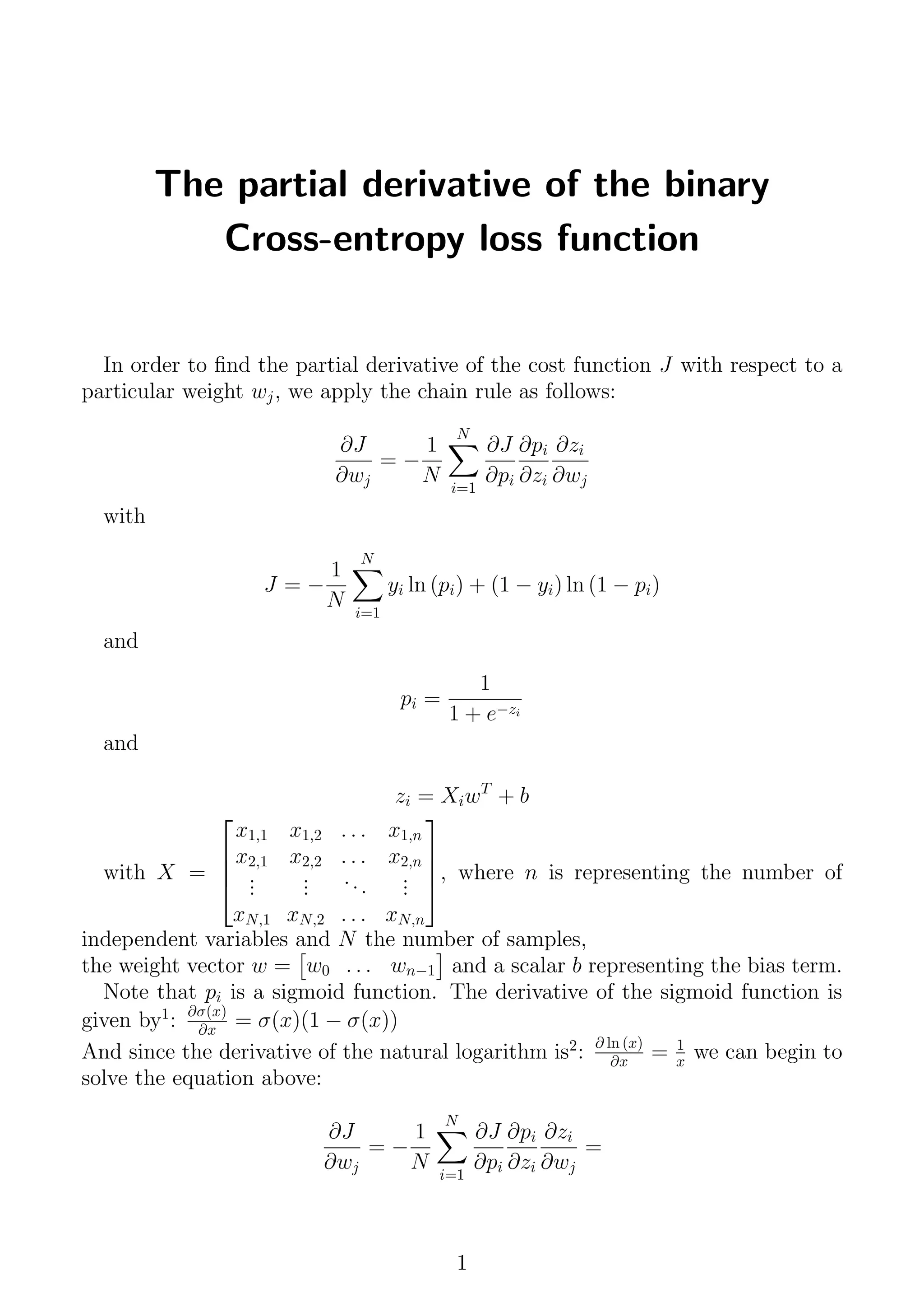 The Partial Derivative Of The Binary Cross Entropy Loss Function Pdf 8454