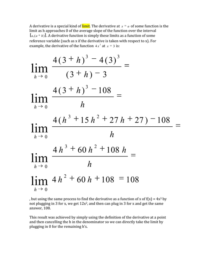 Intro to derivatives | DOCX | Physics | Science